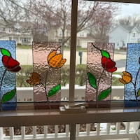 3 Flower Panels Stained Glass Pattern, Stained Glass Patterns ...