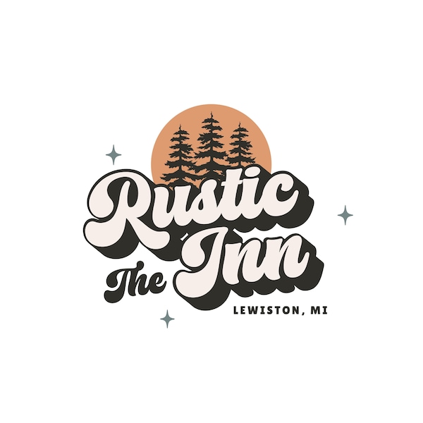 Earthy Retro Pine Tree Logo Kit, DIY Premade Vintage 70s Canva Template ...