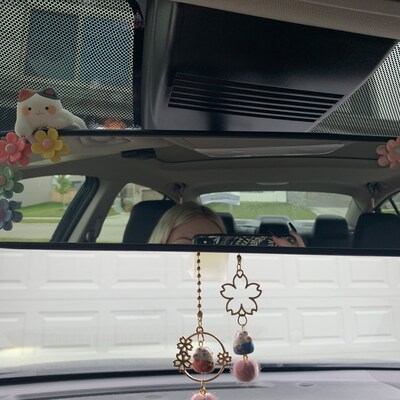 7 Style Cute Flower Car Rearview Mirror Ornament, Kawaii Car Screen ...