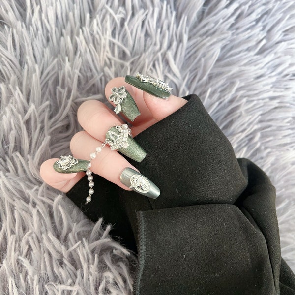 Luxury Press-on Nails, High-end Swarovski Crystal Long Nails, Roseup ...