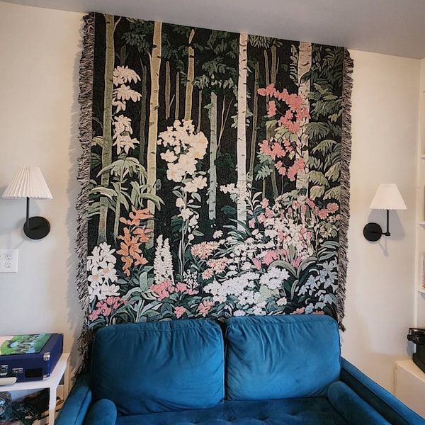 100% Cotton Enchanted Forest Woven Blanket, Nature Tapestry, Woodland ...
