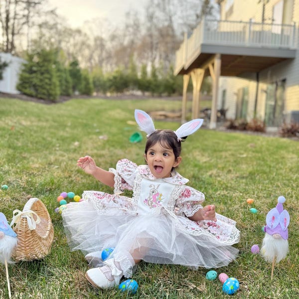 Girl Easter Bunny Embroidered Dress, Kids Easter Dress, Baby Girl Sage ...