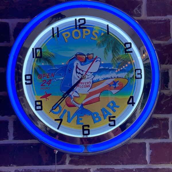 Shark Dive Bar 19 Neon Clock, Dive Shack Bar Customized Neon Clock ...