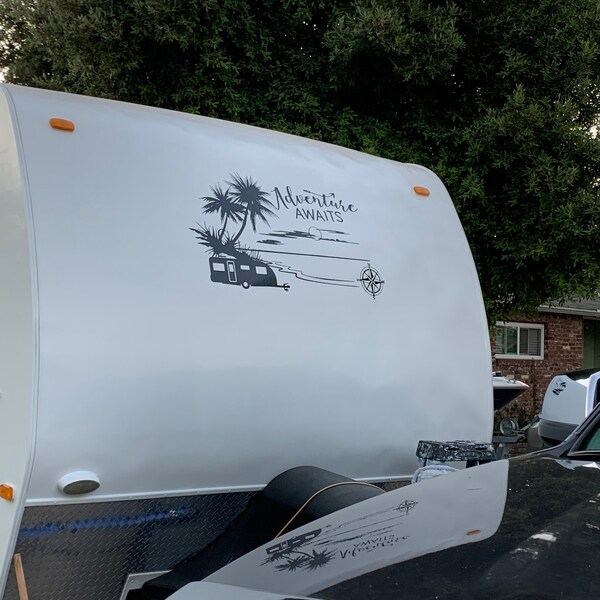 Adventure Awaits RV Decal: Coastal Palm Tree Camper Decoration - Etsy