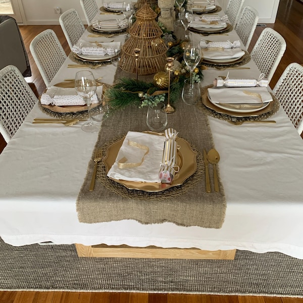 Rustic Linen Table Runner in Various Colors, Hand Made With Fringes ...