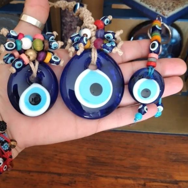 Square Glass Evil Eye Without a Hole, Turkish Handmade Big Amulet ...