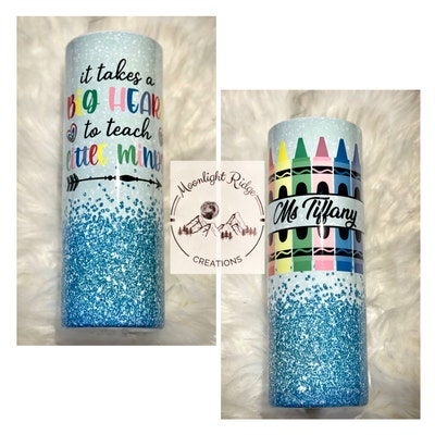 20 Oz Skinny Tumbler Blue Glitter Teacher Tumbler Big Heart to Teach ...