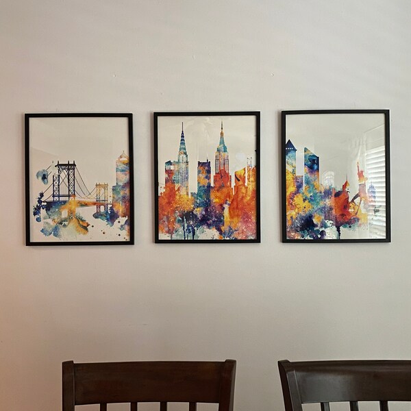 NYC Art Print Set of 3 Skyline New York Triptych Downtown New York ...