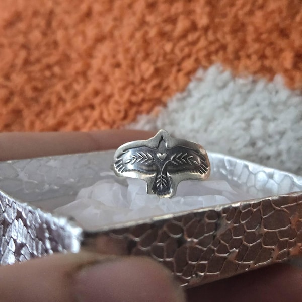 Raven Ring Crow Ring Hawk Ring Sterling Silver Heart and Fern Eagle ...