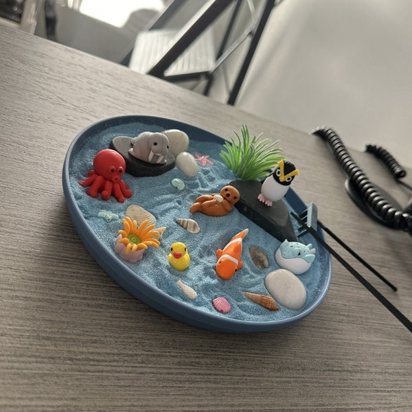 Mini Ocean Zen Garden Beach Sand Blue Desk Accessory Fun DIY Kit ...