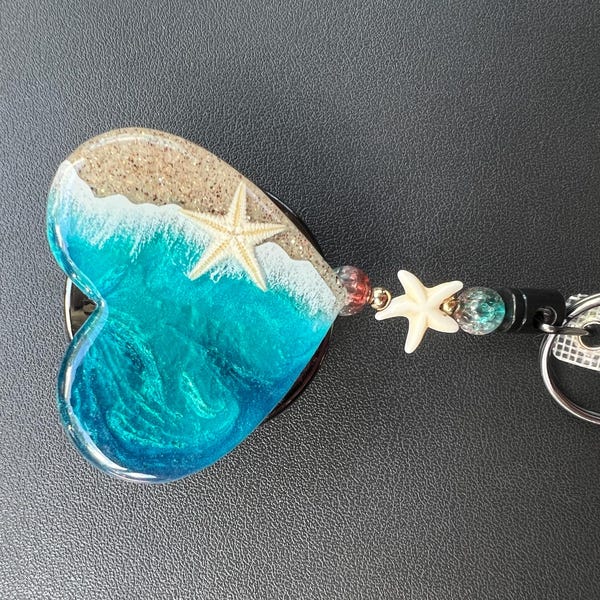 Ocean Badge Reel, Beach Retractable Beaded Badge Buddy, Cute Summer ID ...