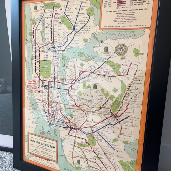 Old Map of New York City Subway System, 1954 Vintage Subway Map ...