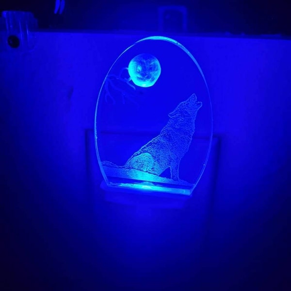 Wolf Night Light, Wall Plug In, Etched Wolf Design, LED Light in 3 ...