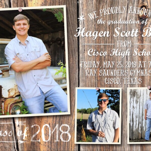 Barn Wood Graduation Announcement, Graduation Photo Collage, Rustic ...