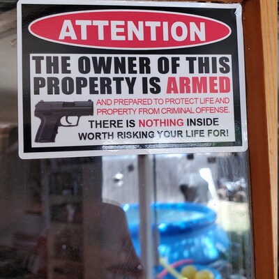 Owner Armed Warning Sticker 2nd Amendment 2A Gun Firearm Pistol Handgun ...