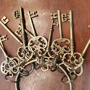 12 Large Skeleton Key Collection Antiqued Brass Double Sided - Etsy