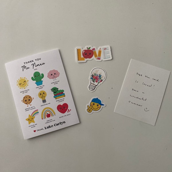 Personalized Teacher Appreciation Card, Cute Thank You Teacher End of ...