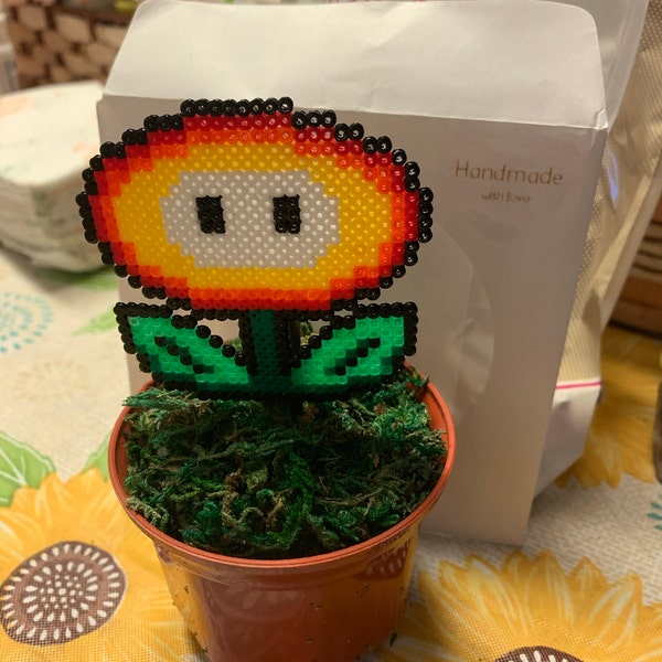 Pixel Art Fire Flower Super Mario With Pot (5.5"), Mario Gift, 8 Bit ...