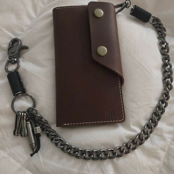 Men's Personalized Leather Long Biker Wallet With Chain, Chain Wallet ...