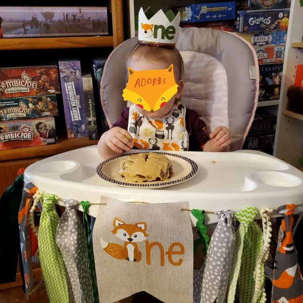 Fox First Birthday Decor, Woodland Highchair Banner, Fox Banner ...