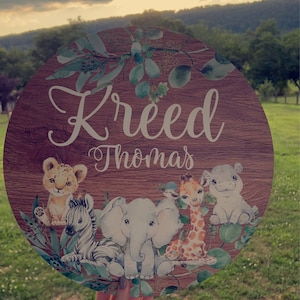 Boho Highland Cow Baby Sign Round Wood Name Sign Baby Name - Etsy