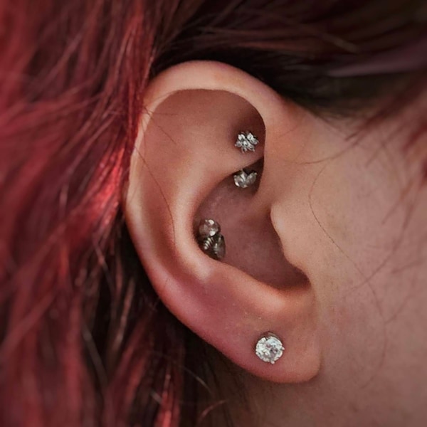 16G Silver Flower Sparkle Curved Barbell/rook Earring/eyebrow Ring/rook ...