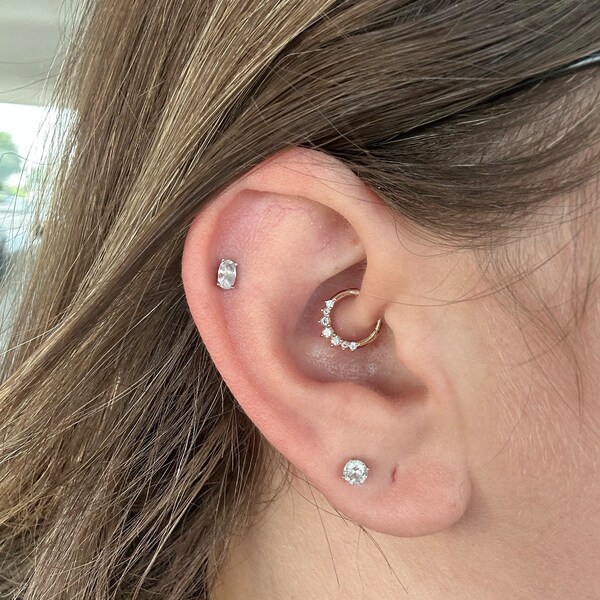 16G Solid Gold Daith Ring CZ 8mm/10mm | Dainty 14k Gold Daith Jewelry ...