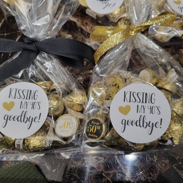 Kissing My 40s Goodbye Stickers, Thank You Tags, 50 Labels, 50th Theme ...