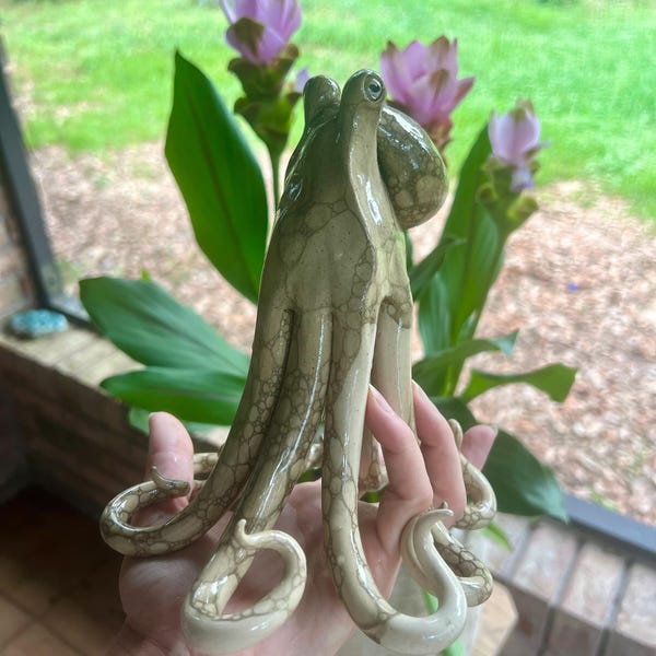 Handmade Ceramic Octopus Sculpture: Brown and Teal Ocean Decor - Etsy