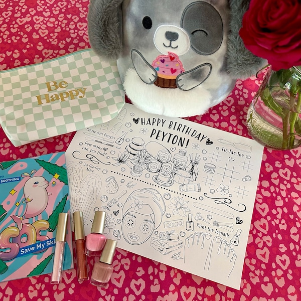 Spa Party Coloring Placemat, Personalized, Spa Party, Printable, Custom ...