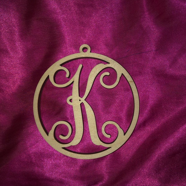 Monogram Circle Ornament, Miniature Circle Monogram, Wood Ornament, Car ...