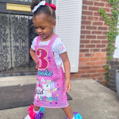 Pink First Birthday Overalls Skirt Denim Custom - Etsy