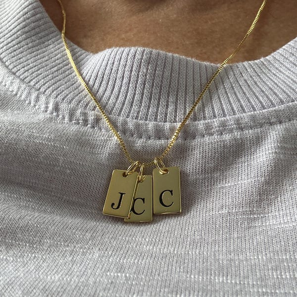 Custom Initial Necklace,dainty Initial Tag Necklace,gold Bar Tag ...
