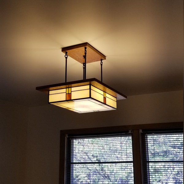 Mission Style Dining Room Chandelier – Whispering White Stained Glass ...