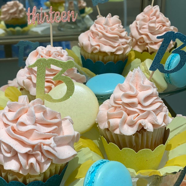 Number 13 Cupcake Toppers, Thirteen Food Picks, 13th Birthday ...