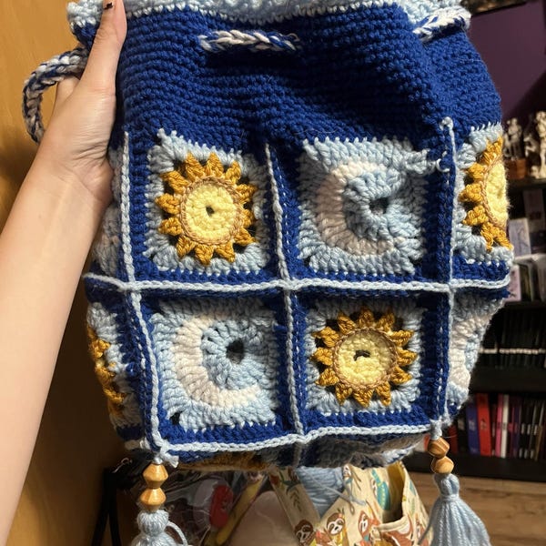 Sun and Moon Drawstring Backpack Crochet PDF PATTERN - Intermediate ...