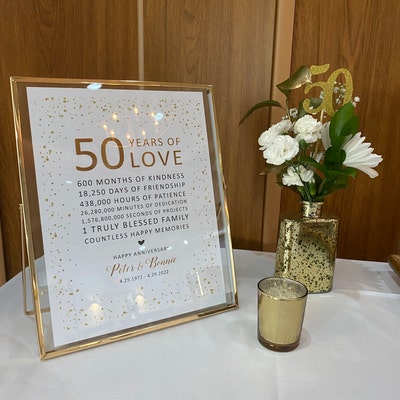 50 Years of Love Sign, Gold Wedding Anniversary Sign, 50th Anniversary ...