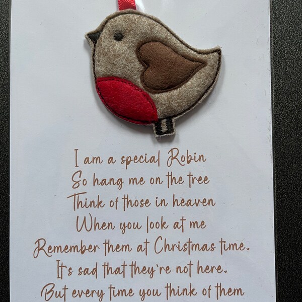 Remembrance Christmas Robin & Card, Felt Robin Tree Decoration ...