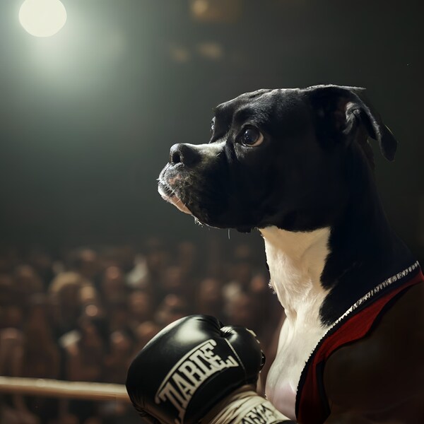 Fighter Custom Pet Portrait From Photo, Boxer With Boxing Gloves Wall ...