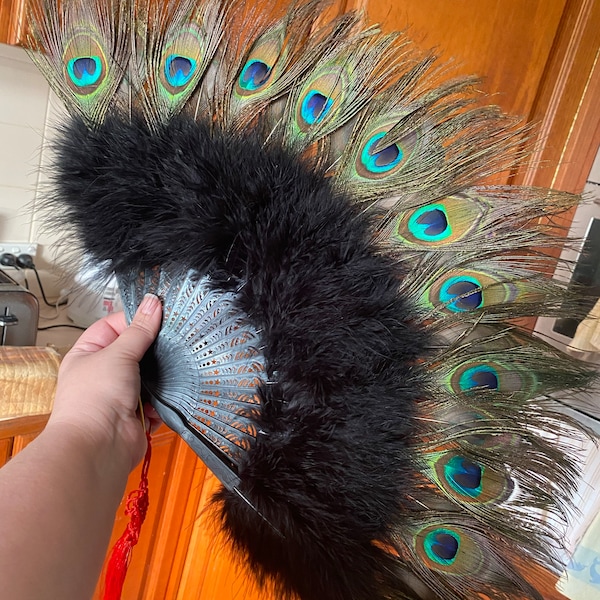 26*14 Inch Large Peacock Feather Hand Fans White Marabou Feather Fans ...
