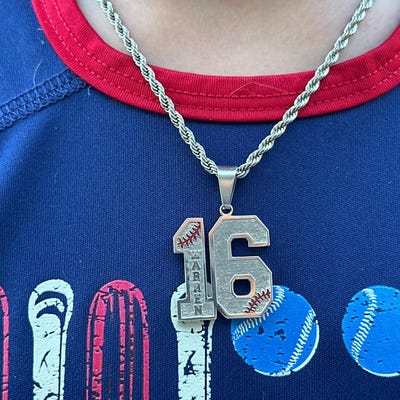 Customized Engraved Sport Number Necklace With Namebaseball Lace ...