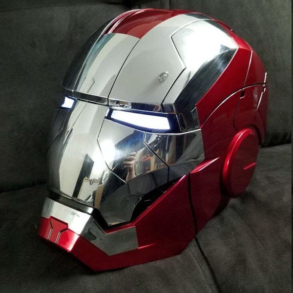Custom Iron Man Helmet, Voice Activated, Leds on Ears - Silver and Red ...