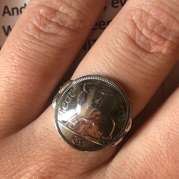 Irish Coin Ring, Celtic Jewelry, STERLING SILVER Band, Eire, Rabbit ...