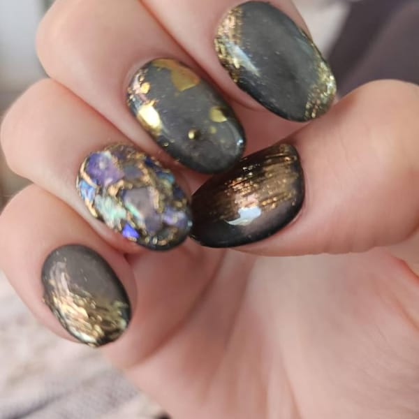 Smokey Grey Wicked Gold Whimsical Celestrial 3D Nails, Luxury Handmade ...