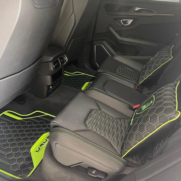 Lamborghini Urus Bespoke Floor Mats, Trunk, and 2 Pillows Black/green ...
