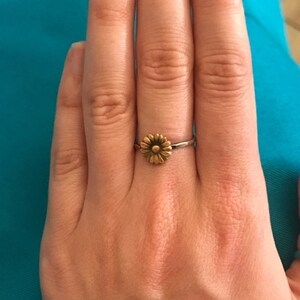 Sunflower Ring, Flower Stack Ring, Flower Ring, Silver Stack Ring, Sunflower Stack Ring, Boho ...