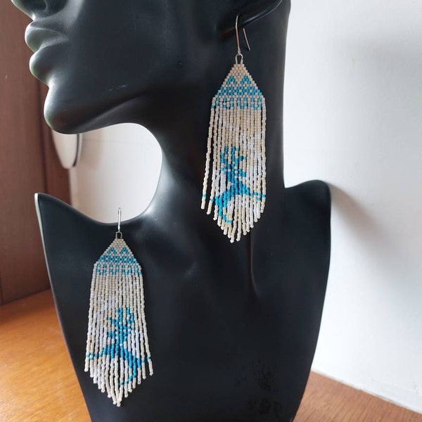 Brick Stitch Pattern. Beaded Earrings With Fringe. Christmas Deer Print ...