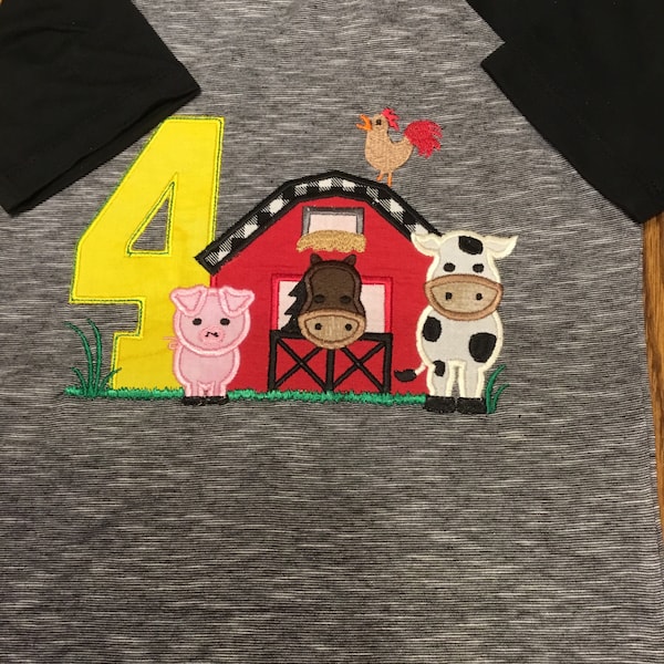 Barn 4 Birthday Farm Animal Digital Machine Embroidery Applique Design ...