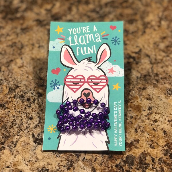 You're a Llama Fun Kids Valentine, Llama Valentine, Necklace Valentine ...