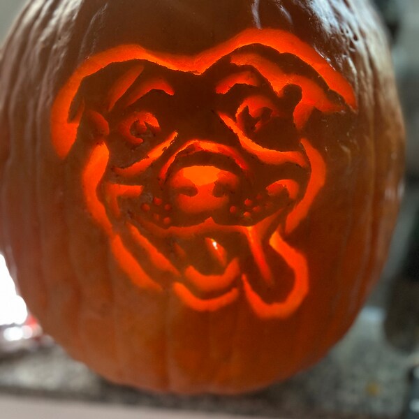 Printable Pumpkin Carving Pattern: Pit Bull, American Bulldog, Happy ...
